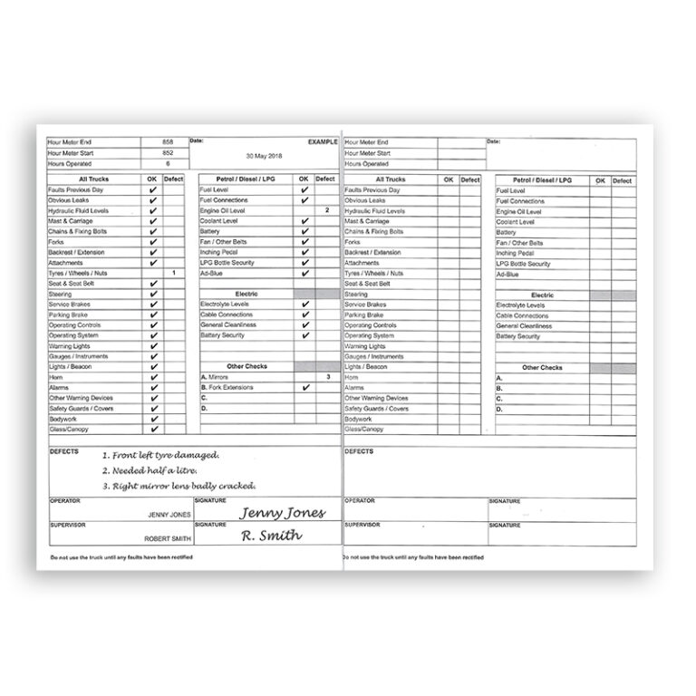 Forklift Checklist - Daily Pre-Shift Inspection Booklet - UKMHA